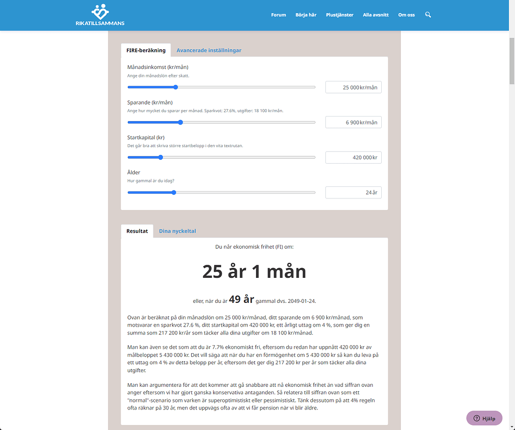 När blir du ekonomiskt fri? | Ekonomisk frihet ("FI")-kalkylator på RikaTillsammans - Ekonomisk ...